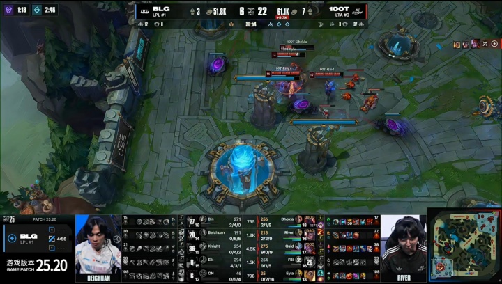 什么情况 BLG首局溃败不敌北美100T,全场人头比6:22,BLG中野0-10-直播吧手机版