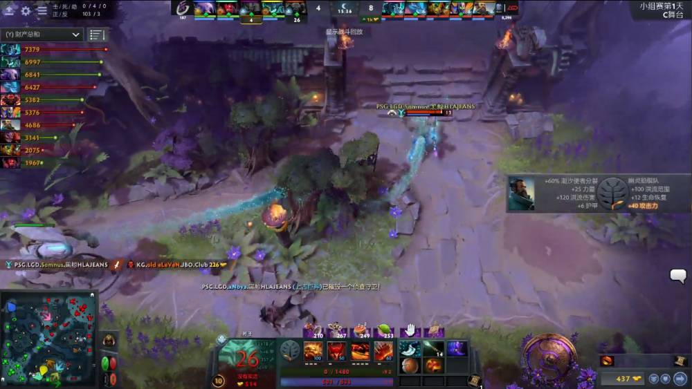 TI9小组赛：FY GOD+终极冲脸阵 LGD完美表现战胜KG-直播吧zhibo8.cc