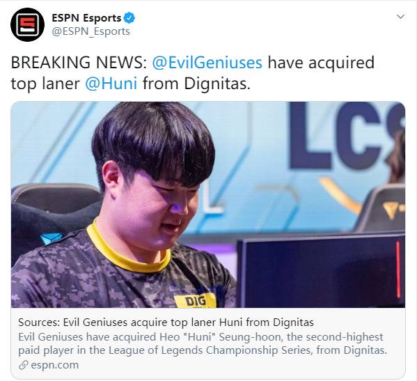 ESPN爆料：Huni将加入EG战队，与SKT老队友Bang重聚-直播吧zhibo8.cc
