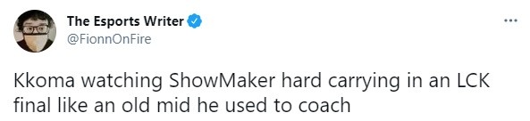 前ESPN记者调侃：kkOma看着许秀狂C的身影想起了Faker-直播吧zhibo8.cc