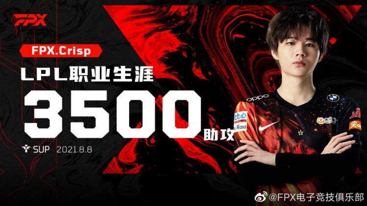里程碑：Crisp达成LPL生涯3500助攻成就-直播吧zhibo8.cc
