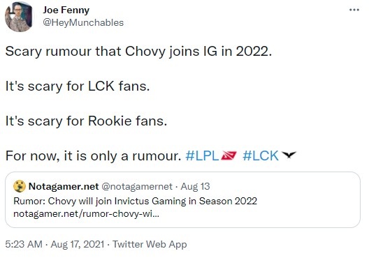 英文流解说Munch：Chovy在2022年加入iG是一则可怕的流言-直播吧zhibo8.cc