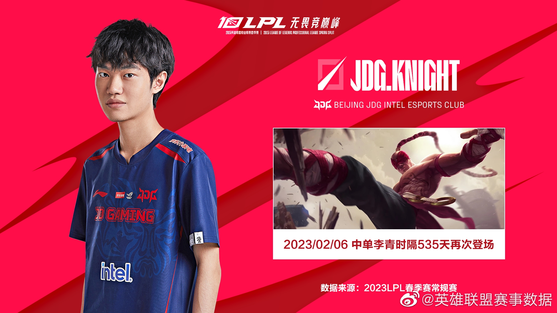 时隔535天！中单盲僧再次登场LPL 上一次登场为RA.FoFo选用-直播吧