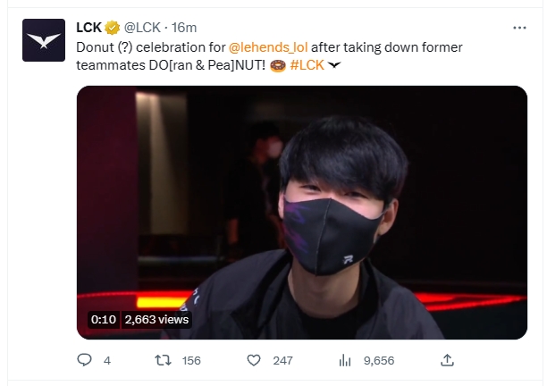 KT辅助Lehends赛后吃着甜甜圈🍩庆祝KT击败GEN.G-直播吧