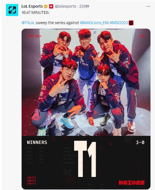 外网热议T1横扫MAD：两场17分钟内结束的比赛Faker都参与了-直播吧