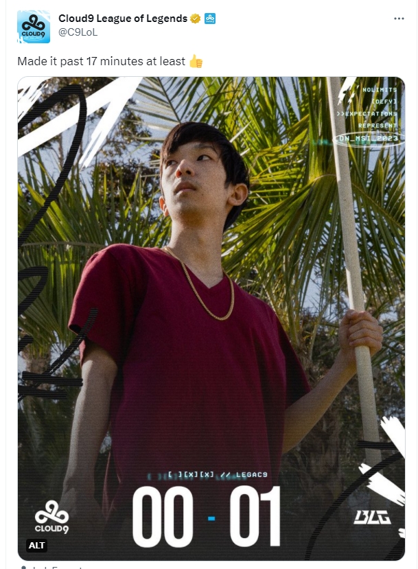 乐观😁C9官推：至少超过17分钟了，你说是吧MAD-直播吧