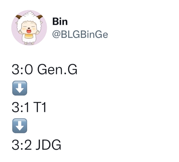 登神长阶！Bin赛后更推：明天3-1赢T1，后天3-2赢JDG！-直播吧