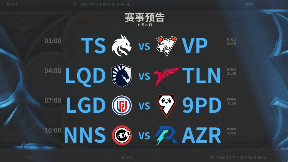 Ti12淘汰赛赛程预告：LGD对9P、AR对nouns，均取胜可保一队前三-直播吧
