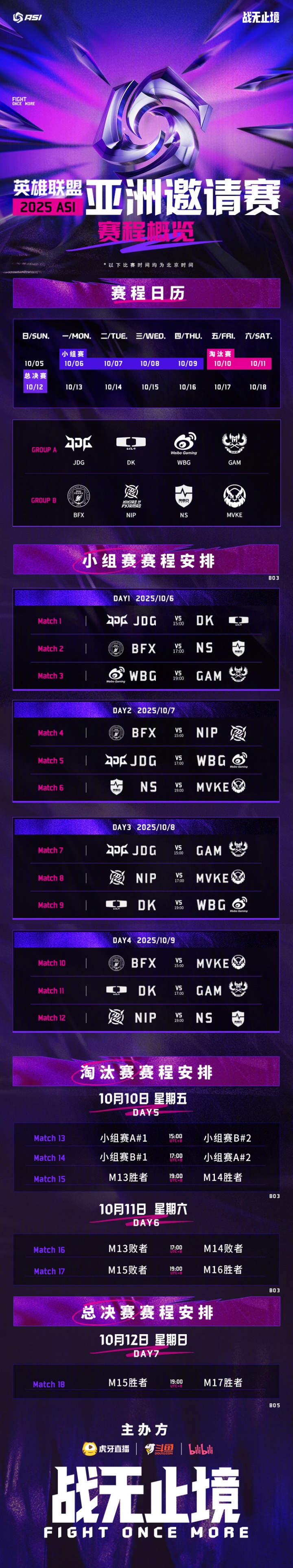 亚洲邀请赛分组/赛程公布：JDG、DK、WBG分至A组 10月6日下午3点开战-直播吧