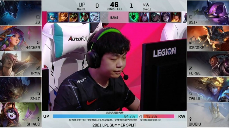 Smlz大嘴+帝王斑蝶达成Buff取下三杀 UP击败RW比分战平-直播吧zhibo8.cc