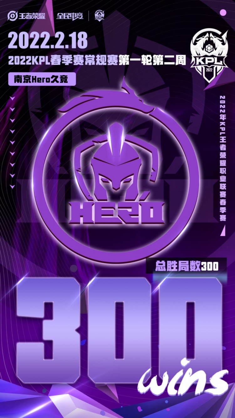 恭喜南京Hero久竞达成KPL赛场300胜场里程碑！-直播吧zhibo8.cc