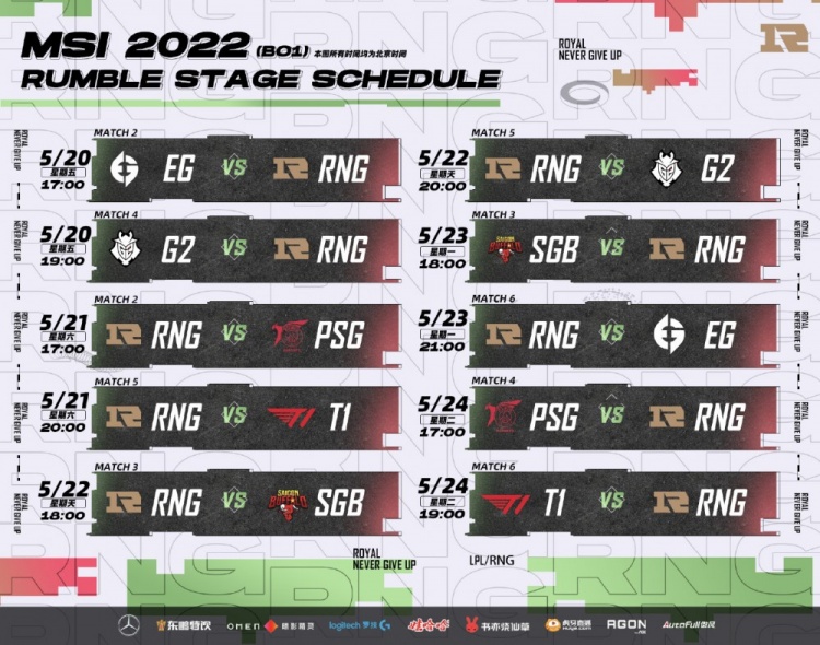 2022MSI RNG对抗赛阶段赛程表：首日对阵EG和G2-直播吧zhibo8.cc