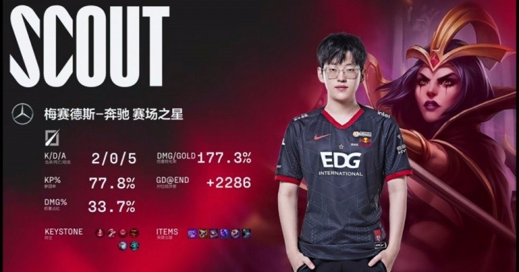 RNGvsEDG第五局高光：Scout妖姬闪转腾挪无解输出，RNG苦吞败战-直播吧