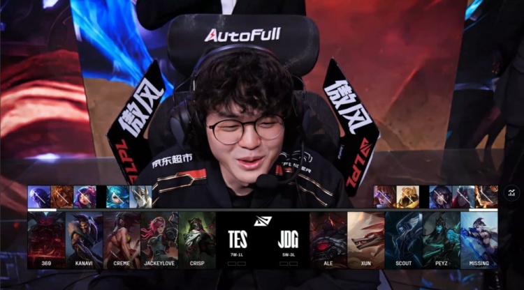 🎮Kana蔚节奏尽失！Scout冰女五杀 哥哥遭Xun爆锁 JDG赢首局-直播吧