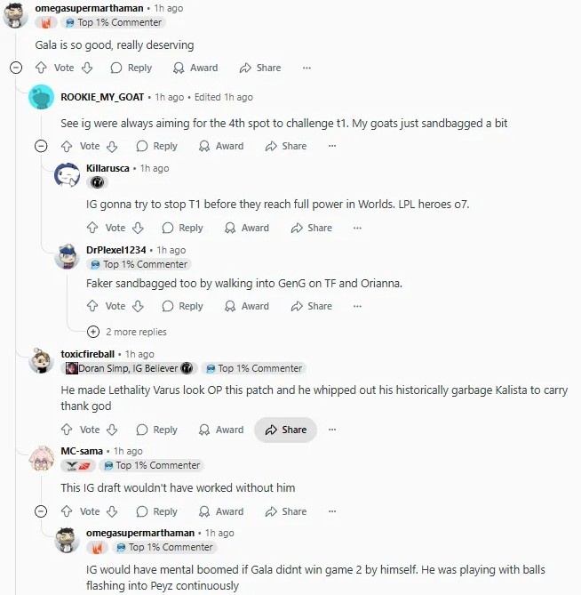 外网热议IG胜JDG成为四号种子：GALA强得离谱；相信IG会战胜T1-直播吧